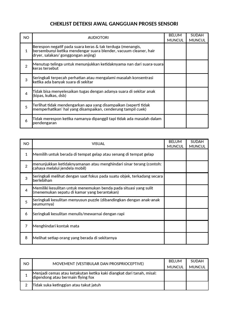 Deteksi Gangguan Proses Sensorik Anak | PDF