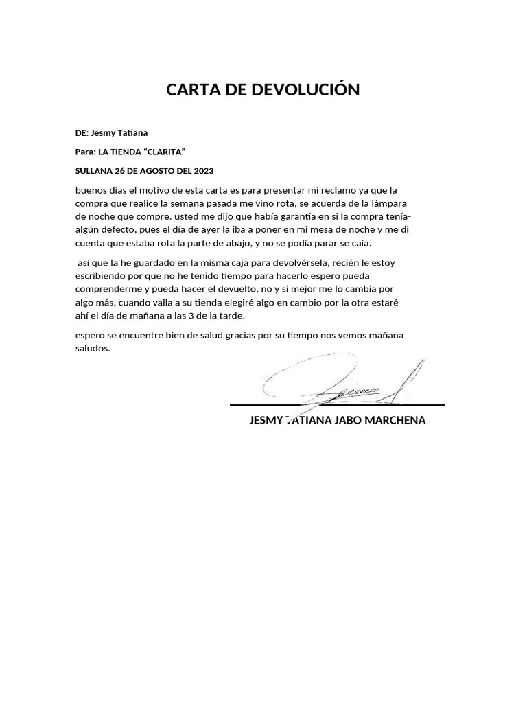 Carta de Devolución | PDF