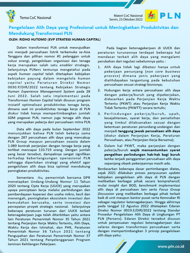 38. Materi Coc Nasional - Pengelolaan Alih Daya Yang Profesional Untuk Meningkatkan ...