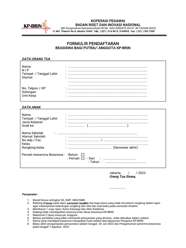 Formulir Beasiswa 2023 | PDF