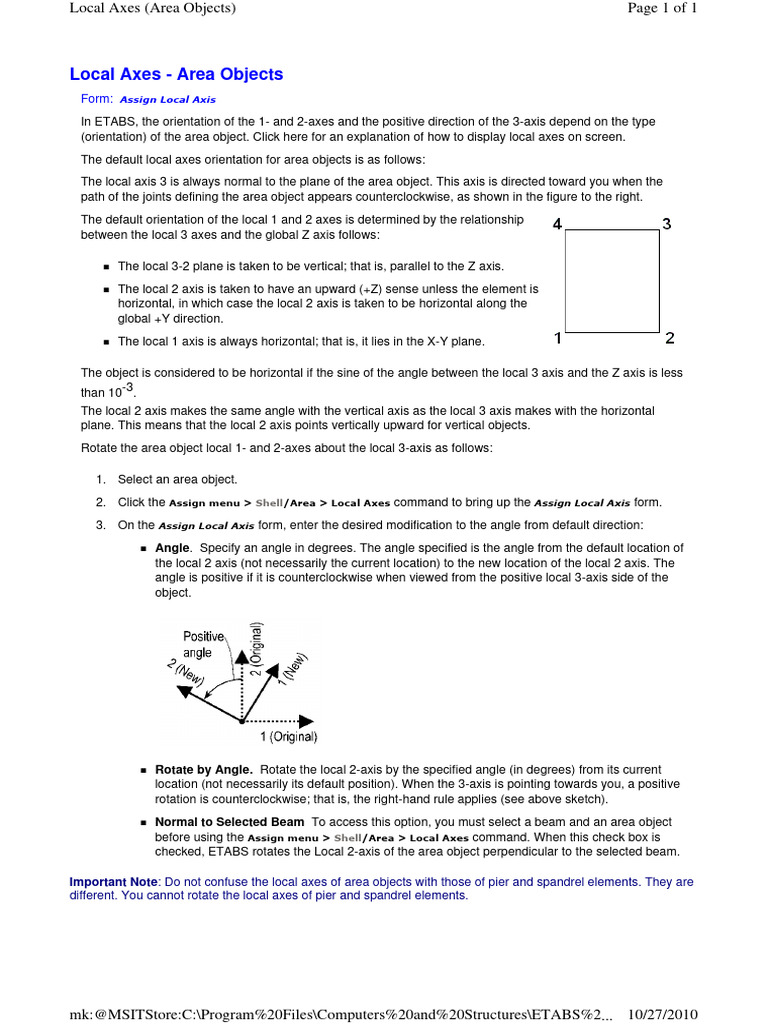 Local Axes Area Objects | PDF | Rotation | Cartesian Coordinate System