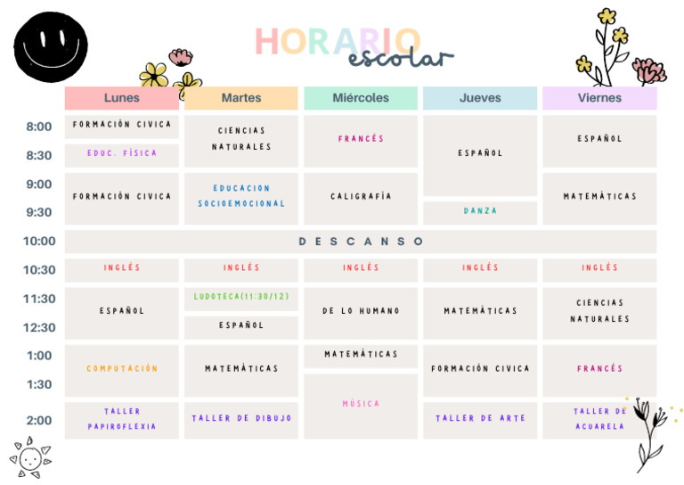 Horario Escolar Semanal 2023 | PDF