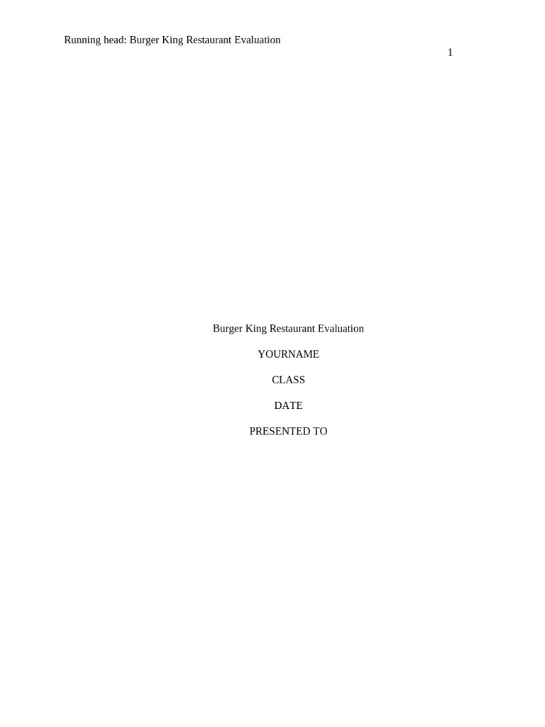 Burger King Evaluation: Service & Quality | PDF | Hamburgers | Fast Food