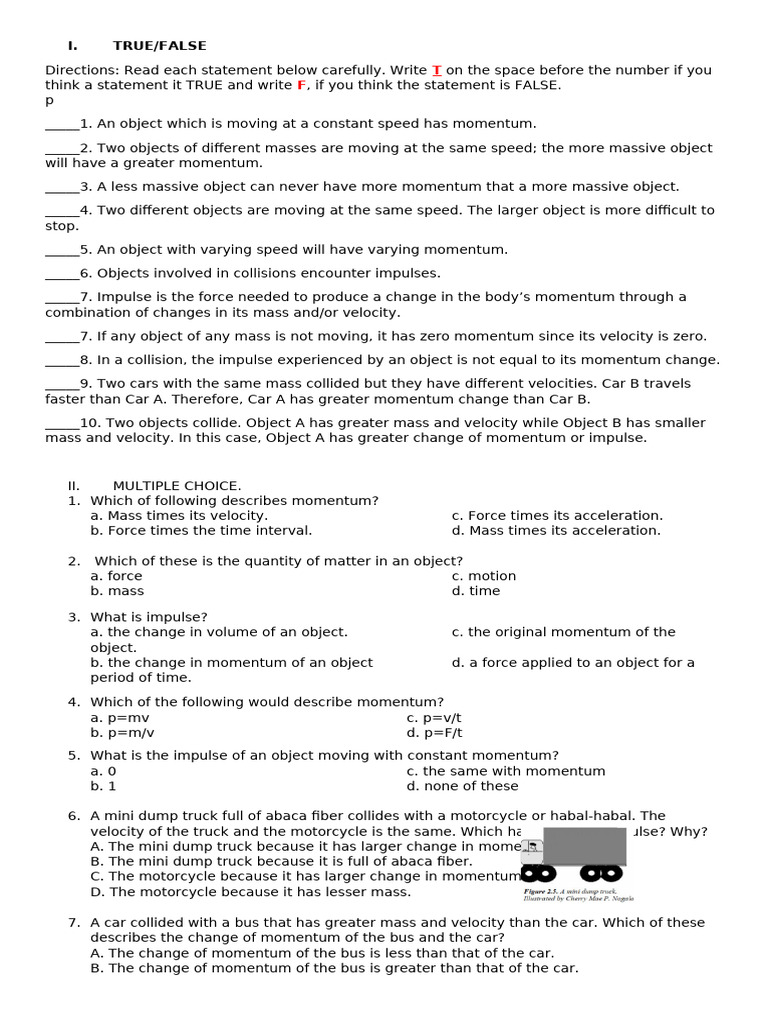 Long Quiz Impulse and Momentum | PDF | Momentum | Force