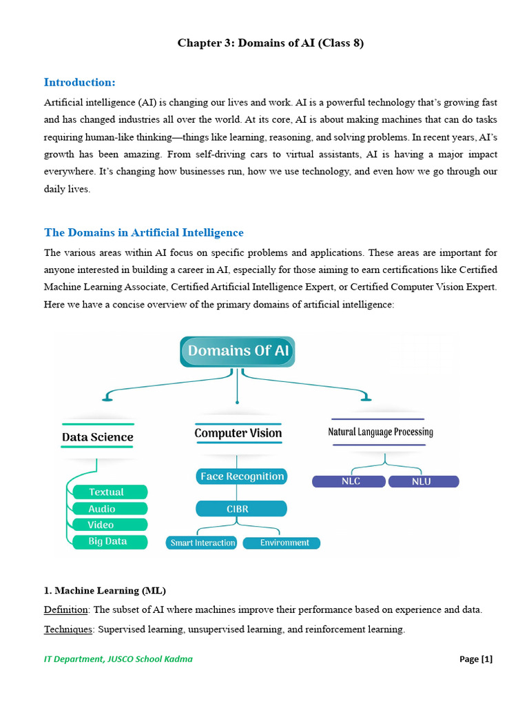 Overview of AI Domains for Class 8 | PDF | Artificial Intelligence ...
