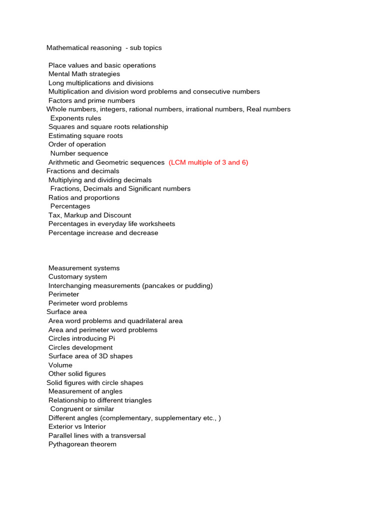 Comprehensive Math Concepts Overview | PDF | Numbers | Area