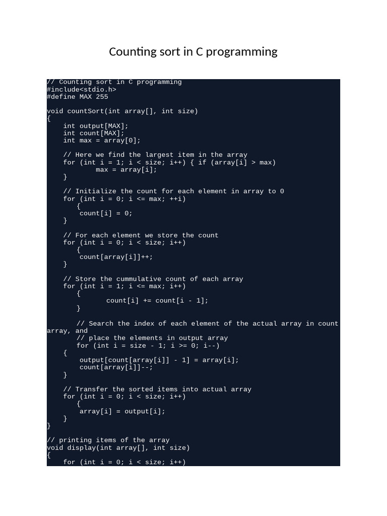 SORTING PROGRAMS - Counting + Bucket + Heap | PDF | Software Engineering | Computer Programming