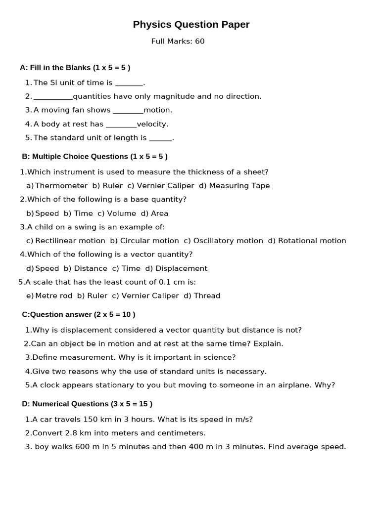 Class 7 Physics: Motion & Time Questions | PDF