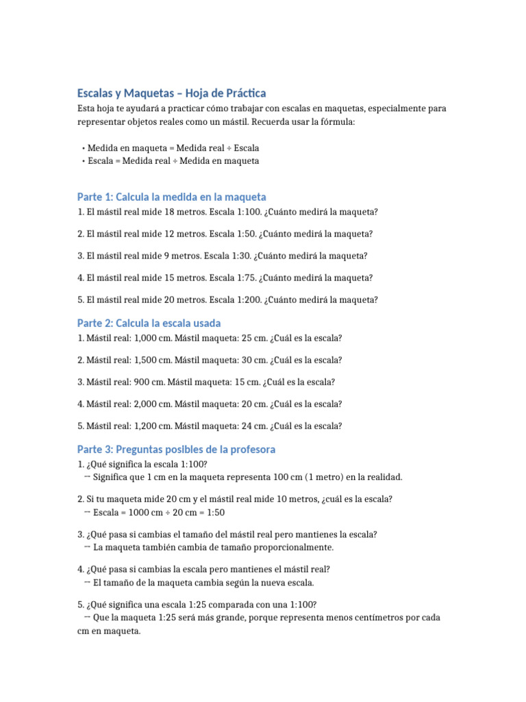 Hoja de Practica Escalas Maquetas | PDF