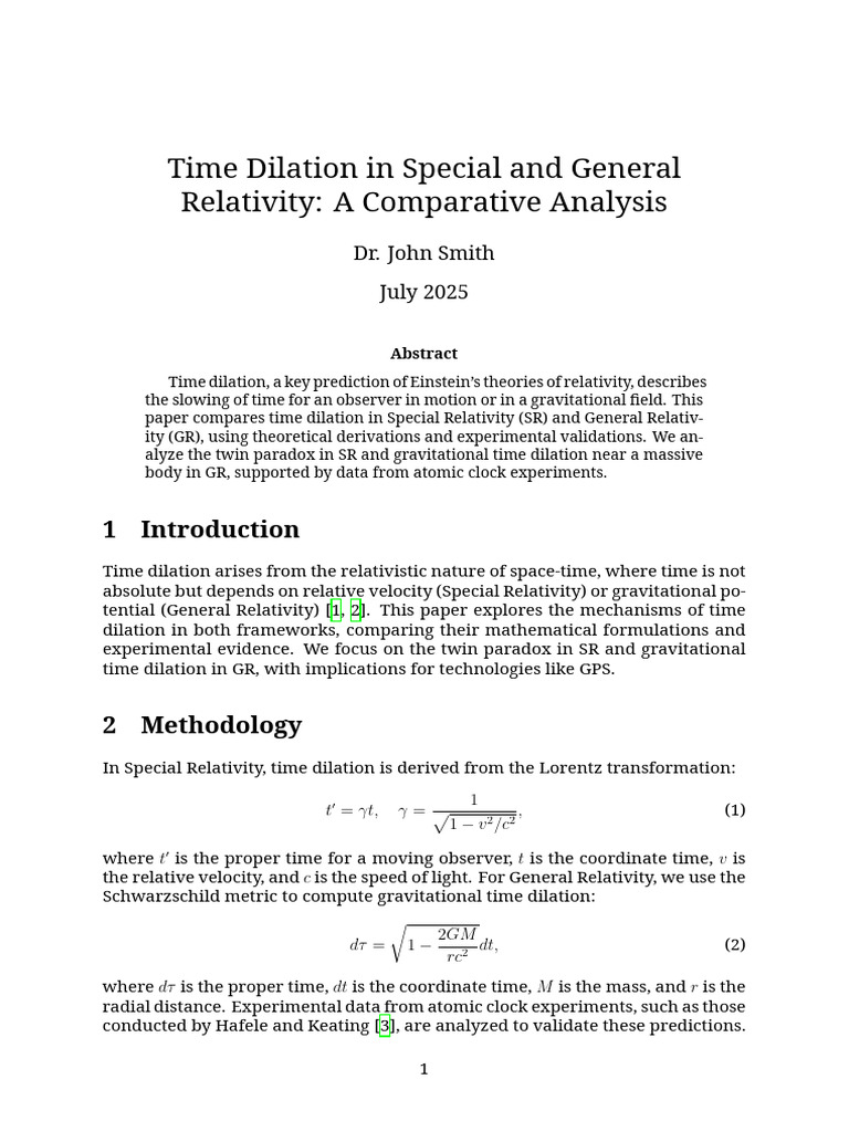 Time Dilation in Special and General Relativity: A Comparative Analysis ...