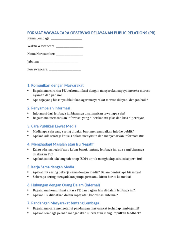Format Wawancara Observasi PR | PDF