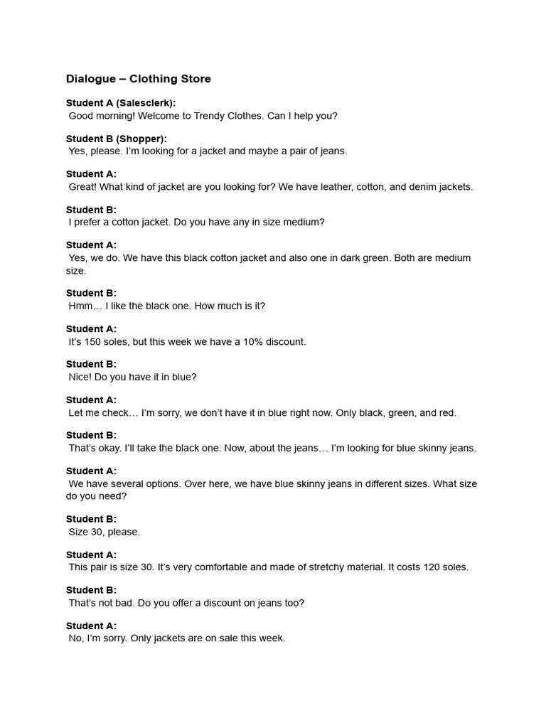 Dialogue - Clothing Store | PDF