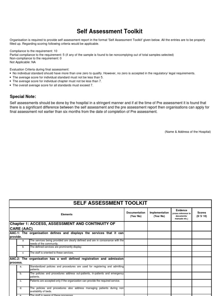 Self Assessment Toolkit(2) | Pharmaceutical Drug | Infection Control