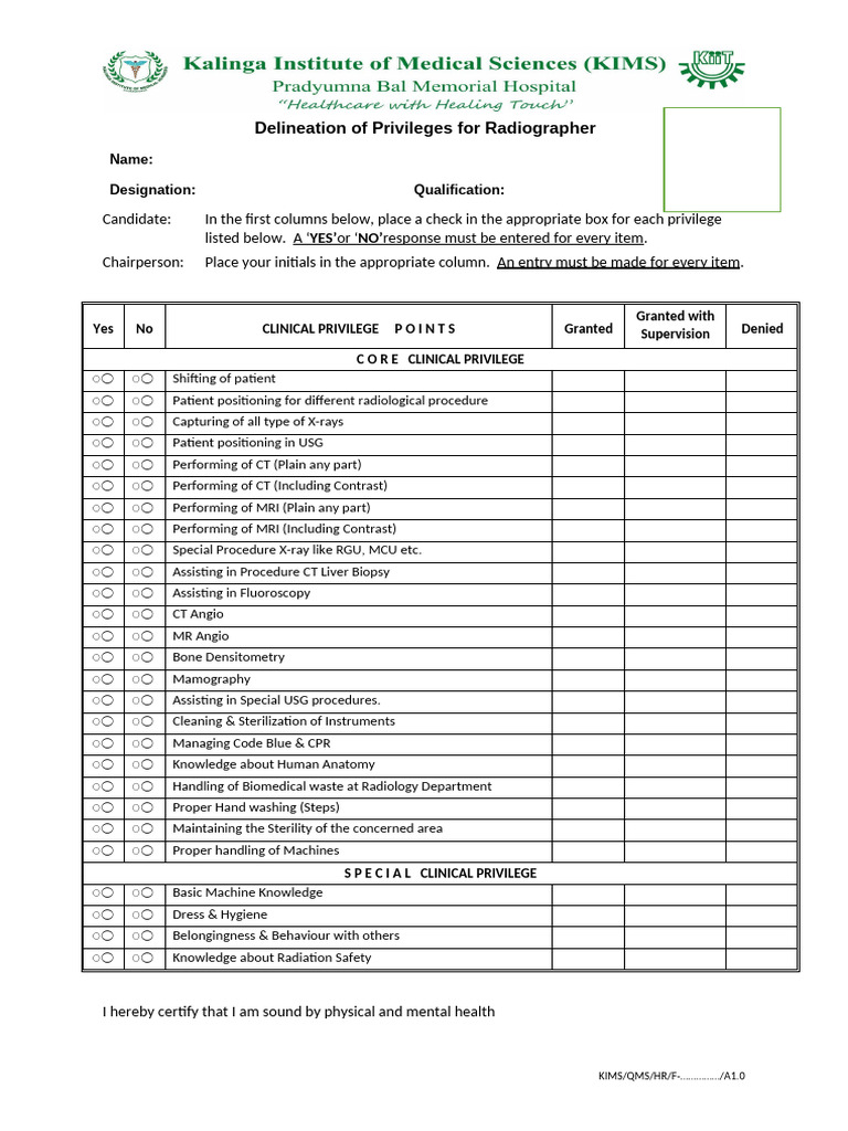 Radiographer Privilege Form Guide | PDF | Radiography | Radiology