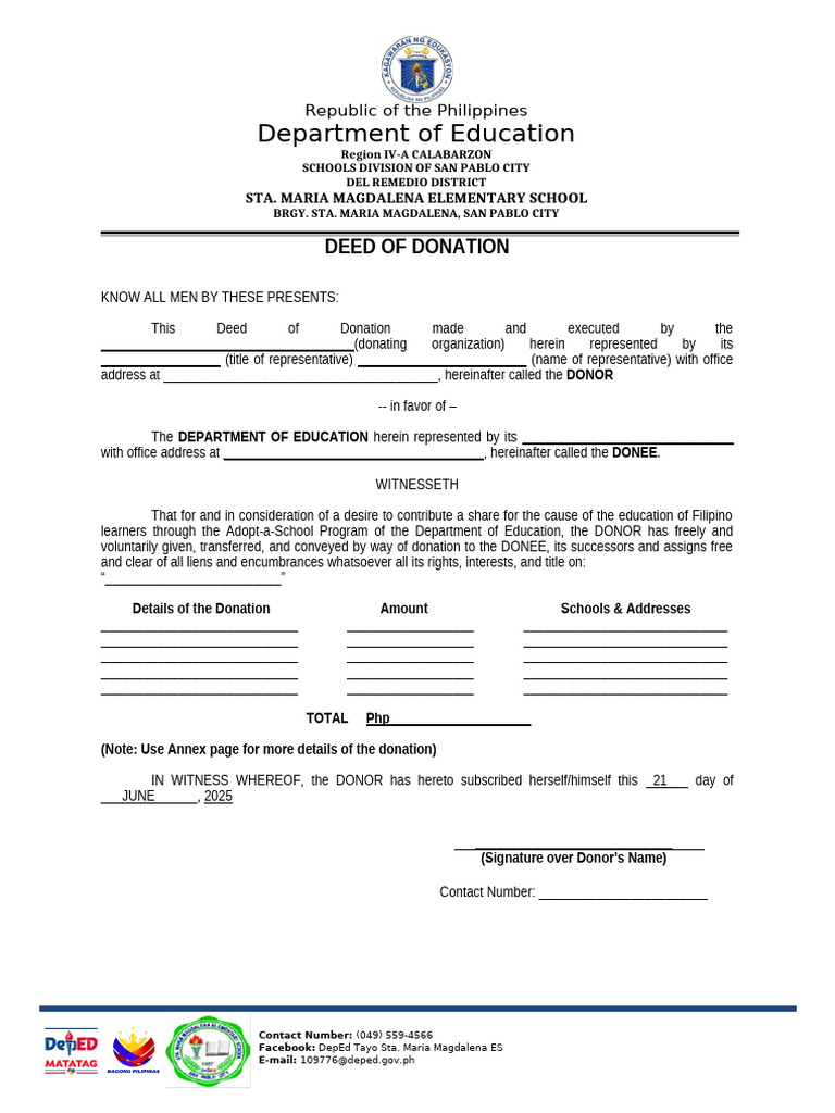 Deed of Donation for Education Program | PDF