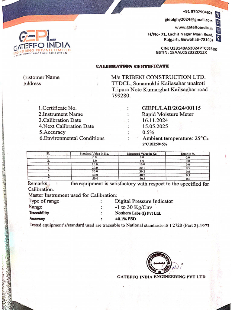 Calibration Certificate Moisture Meter | PDF