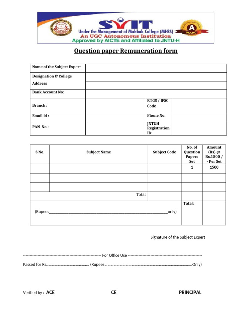 Question Paper Remuneration Form - P7 SVIT | PDF
