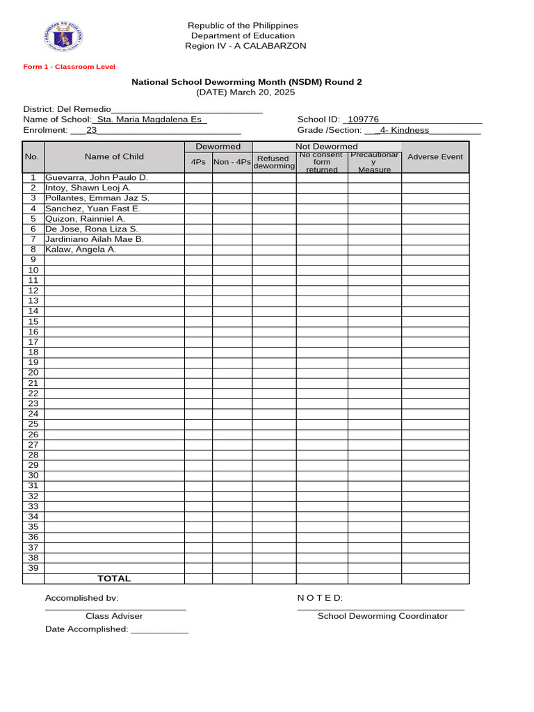 Deworming Forms NSDM Form 1 2 and 3 Template | PDF | Medicine