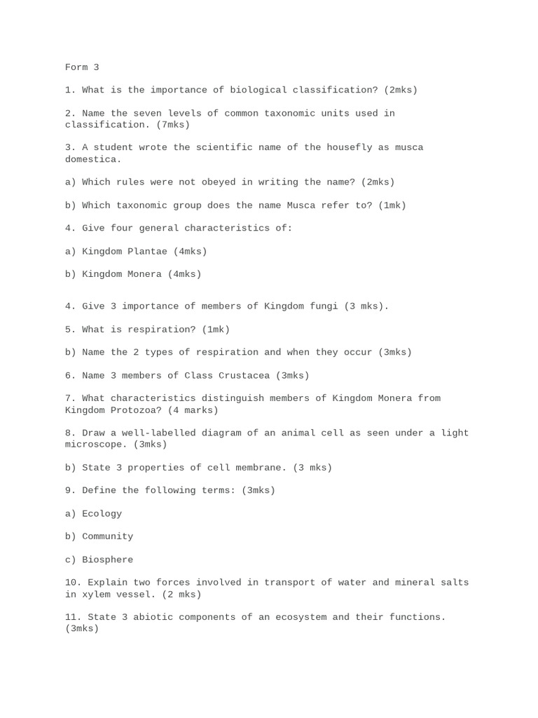 Biological Classification Questions | PDF