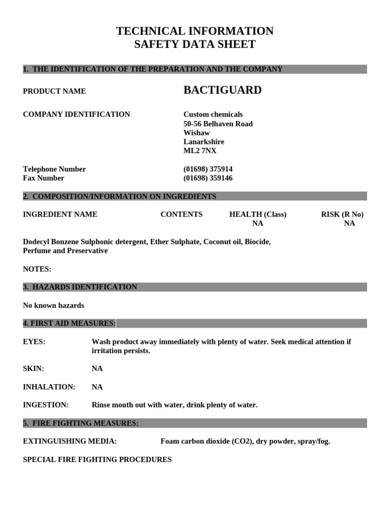 Safety Data Sheet Bactiguard | PDF | Toxicity | Occupational Safety And Health