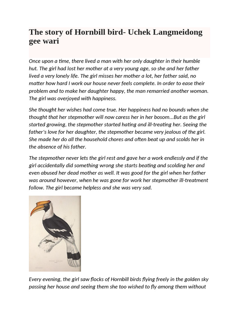 The Story of Hornbill Bird - Manipur Folktale, Holiday Homework | PDF ...