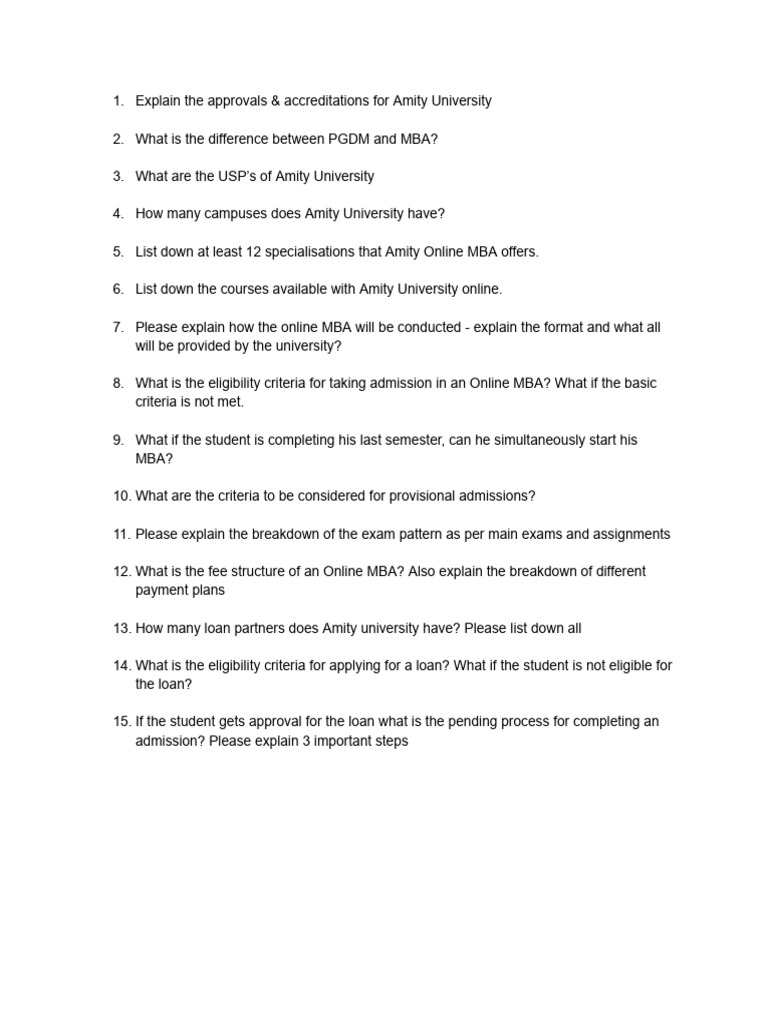 Amity Online MBA: Eligibility & Exam Pattern | PDF