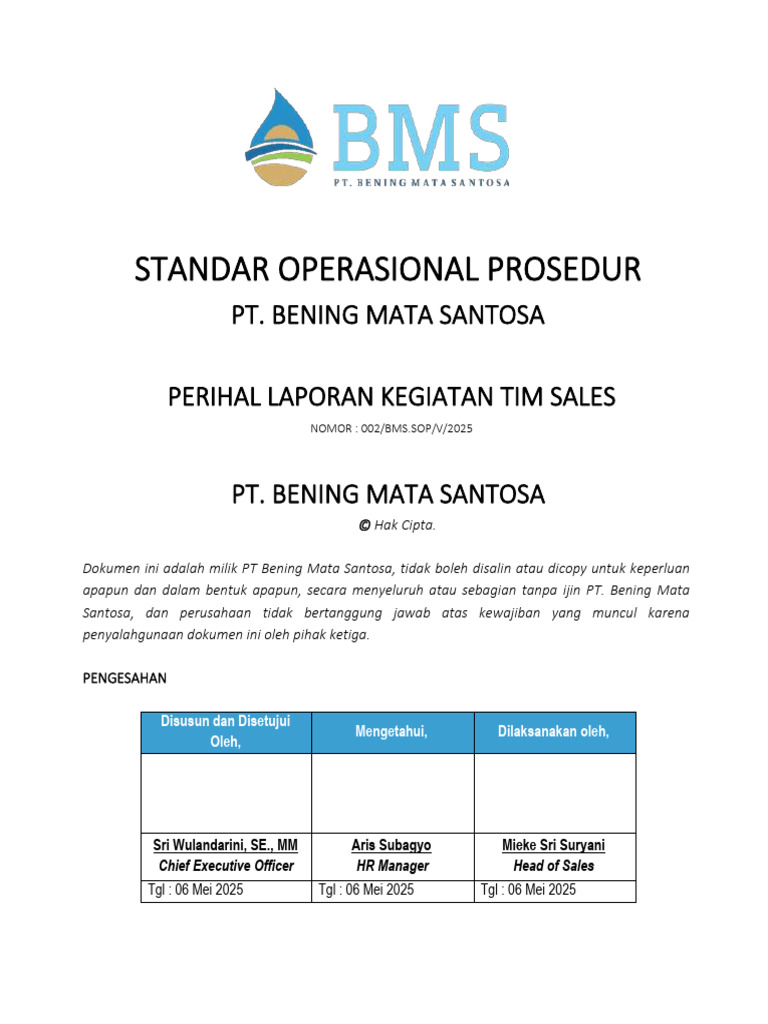 Standard Operasional Prosedur Laporan Team Sales | PDF