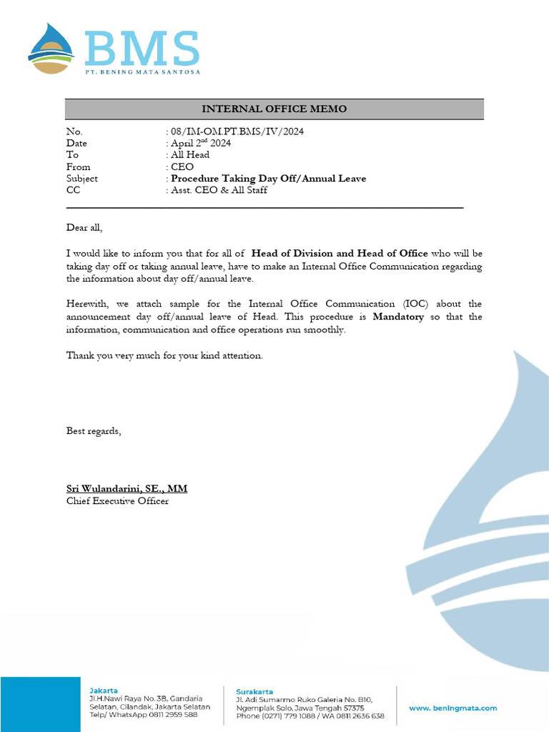 Memo Procedure Taking Day Off | PDF