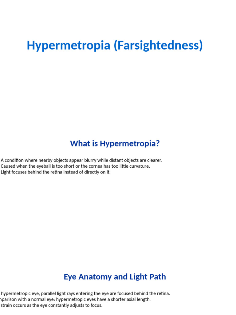 Hypermetropia Detailed Presentation | PDF