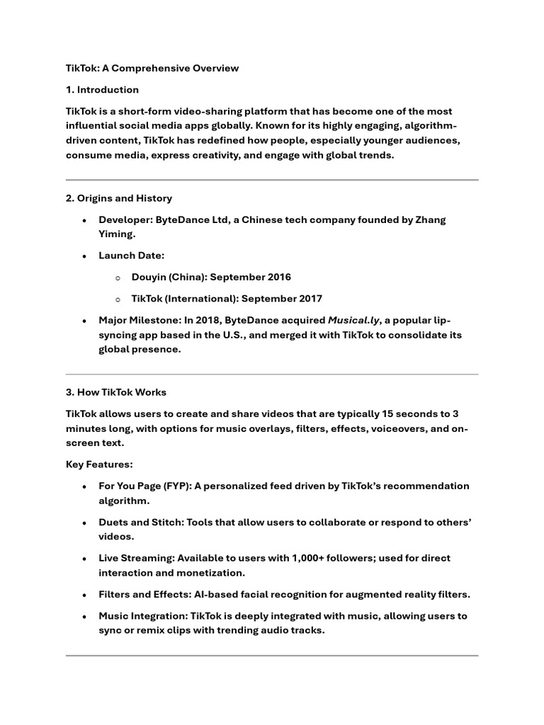 TikTok A Comprehensive Overview | PDF | Human Communication | World Wide Web