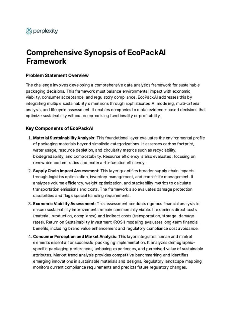 Comprehensive Synopsis of EcoPackAI Framework | PDF | Sustainability ...