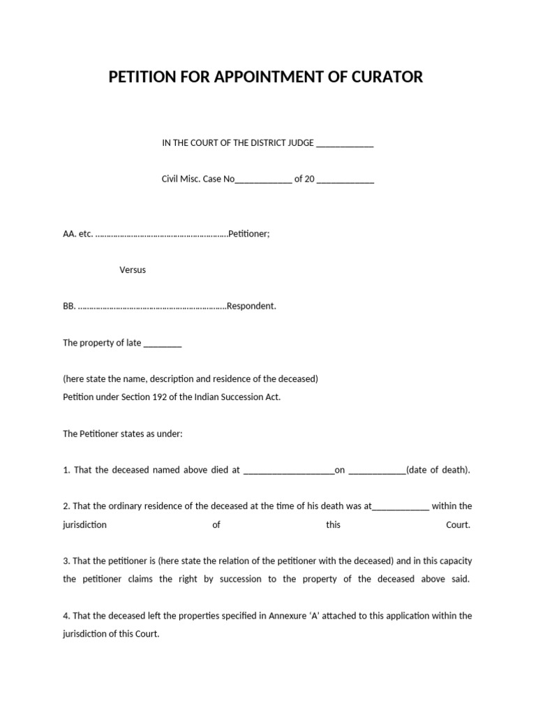 Petition For Appointment of Curator | PDF