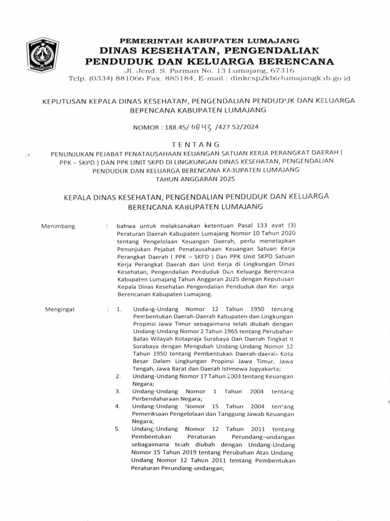 SK PPK - SKPD (Pejabat Penatausahaan Keuangan) | PDF