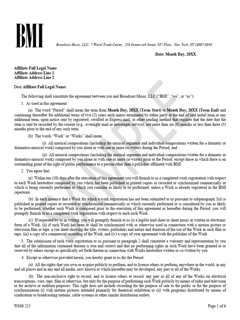 Bmi Writer Agreement W800 | PDF | Bankruptcy | Arbitration