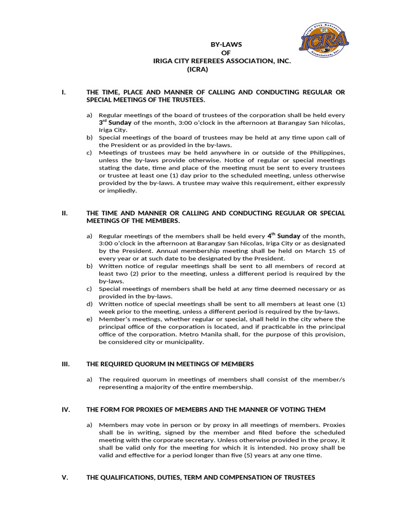 ICRA Final By-Laws and Articles of Incorporation | PDF | Proxy Voting ...