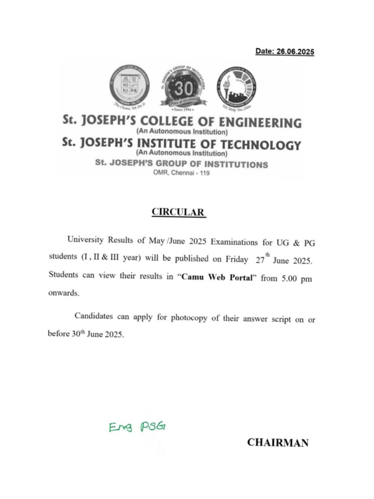 Result Circular - 26th June 2025 | PDF
