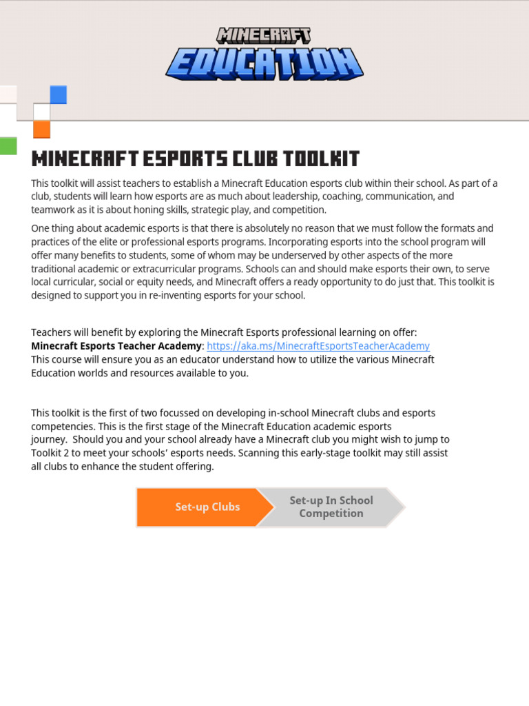 Minecraft Education Esports Club Toolkit | PDF