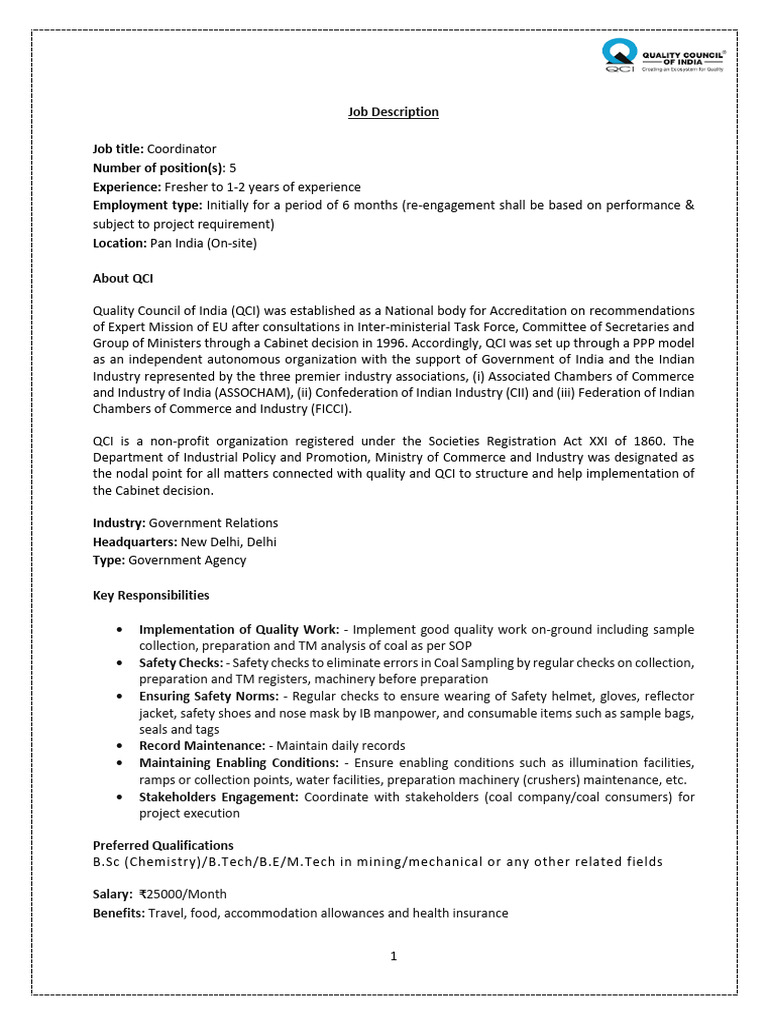 Job Description Field Coordinator | PDF