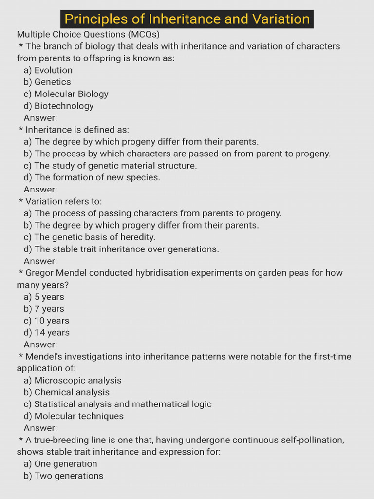 MCQ Inheritance and Variations | PDF