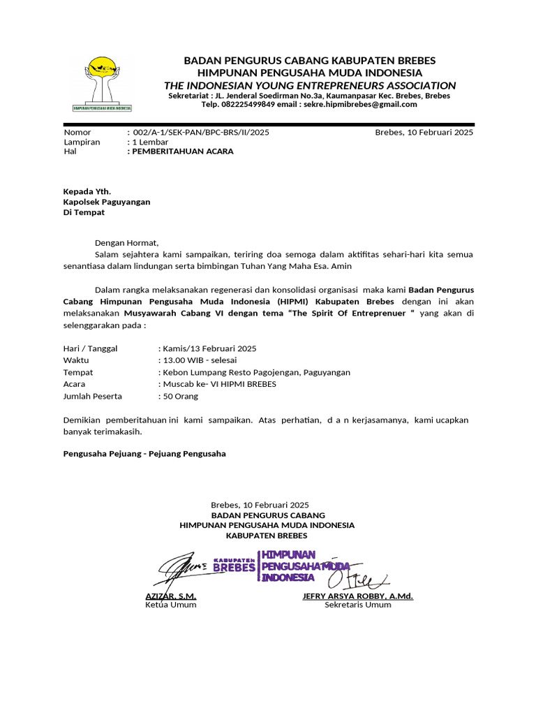 Surat Pemberitahuan Acara Ke Polsek | PDF