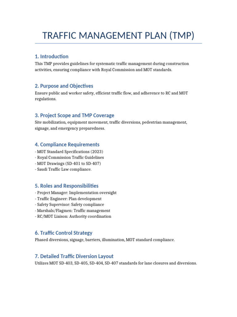 Traffic Management Plan RC MOT | PDF