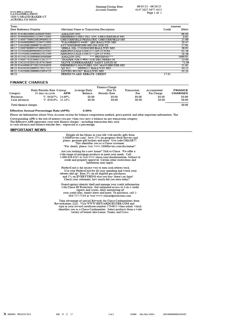735106327 Chase Credit Statement MAY 4 | PDF | Credit Card | Annual ...