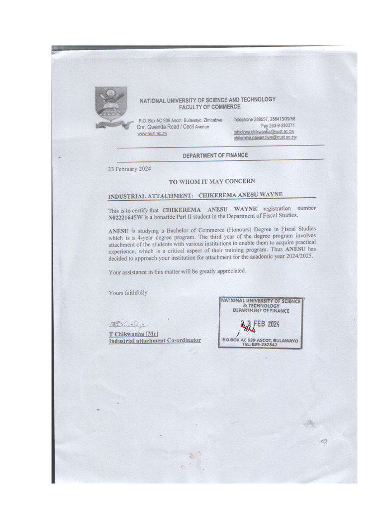 Anesu Chikerema Attachement | PDF