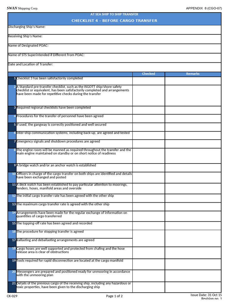 CK-029 STS Checklist 4 | PDF