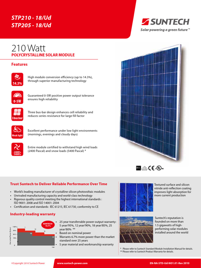 5.1 210w Suntech Poly Panel Normal Voltage PDF | PDF | Solar Panel | Electronics