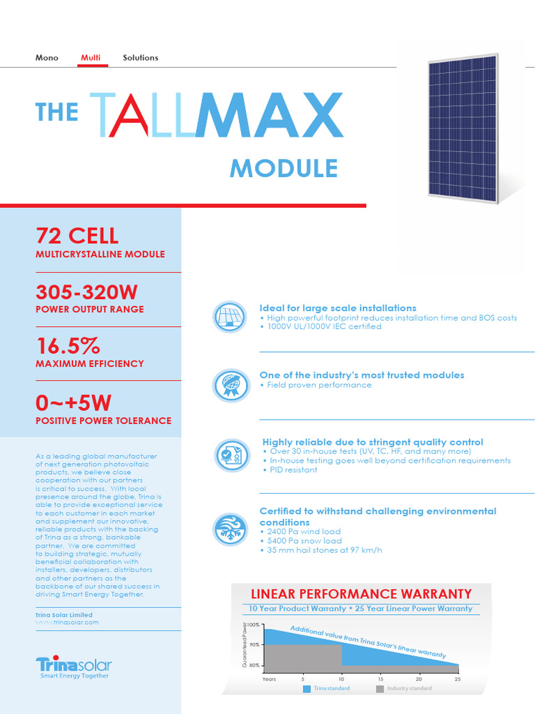 4.3 Tallmax Poly 320w 72cells 6inch PDF | PDF | Photovoltaics | Solar Panel