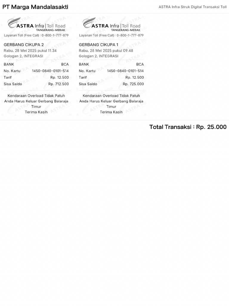 ASTRA Infra Struk Digital Transaksi Toll - 2025528141954 | PDF