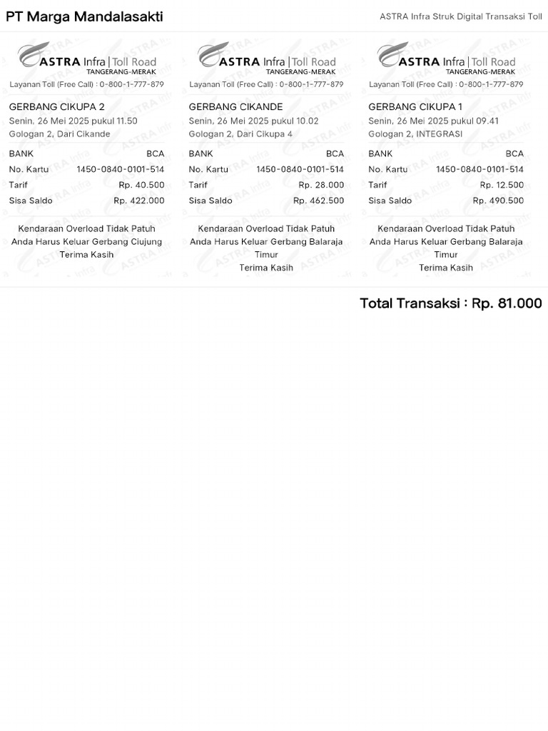 ASTRA Infra Struk Digital Transaksi Toll - 2025526115940 | PDF