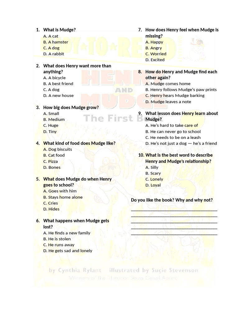Henry and Mudge: Friendship Quiz | PDF