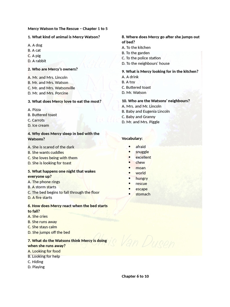 Mercy Watson to the Rescue: Quiz & Vocab | PDF